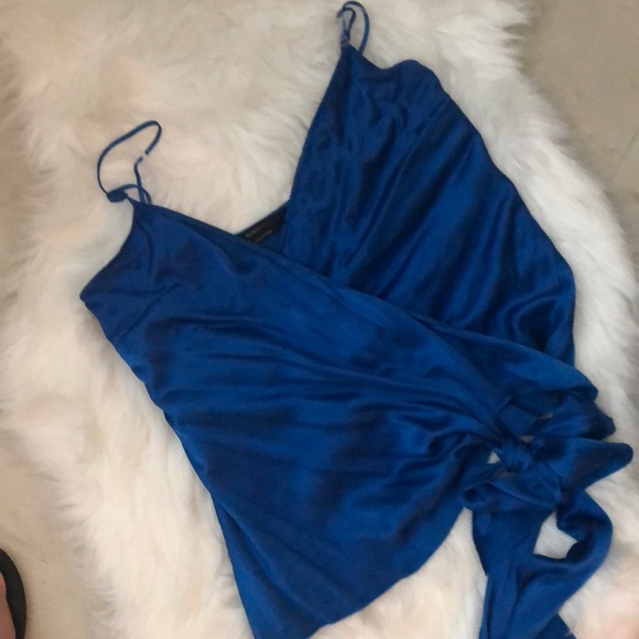 BCBGMaxAzria | Tops | Bcbg Royal Blue Satin Wrap Top | Poshmark